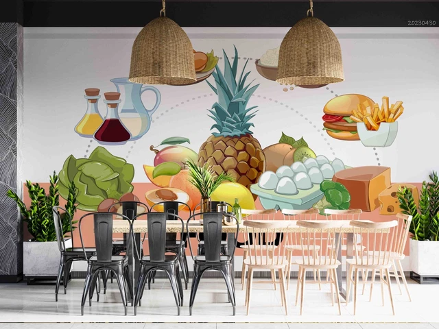 3D CARTOON FOOD Template Wallpaper Wall Mural Peel and Stick Wallpaper ...