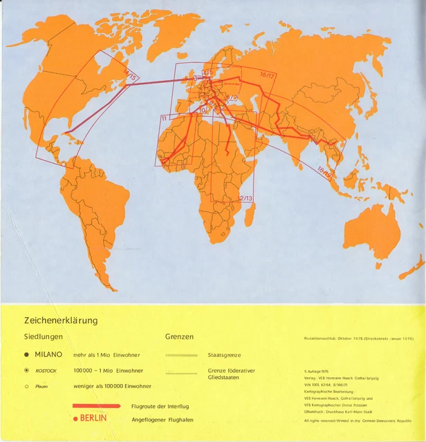 DDR-INTERFLUG STRECKENKARTE ROUTE Map (1976) EUR 6,50 - PicClick DE