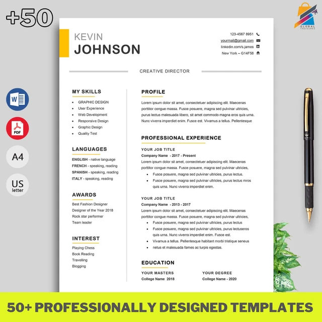 50+ CV RESUME Templates Minimalist Editable MS Word Instant Download $1 ...