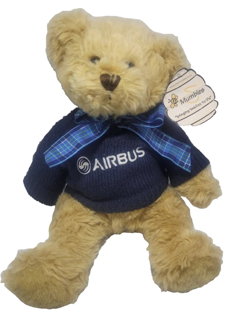 AIRBUS TEDDY BEAR in BLUE JUMPER & BOW CUDDLY 10"PLUSH SOFT TOY + TAGS ...