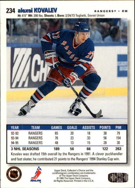 CARTE DE HOCKEY 1995-96 Collector's Choice Rangers #234 Alexei Kovalev ...