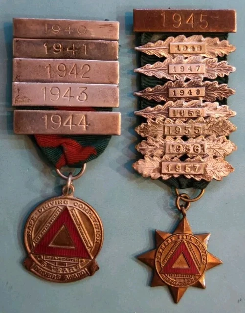 TWO RARE ROSPA Safe Driving Medals From 1940 to 1957 With Ribbons ...