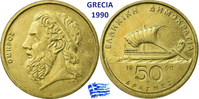 50 DRACME, DRACMA Grecia moneta 1990, 🇬🇷 drachmés Elláda, Greece, coin ...