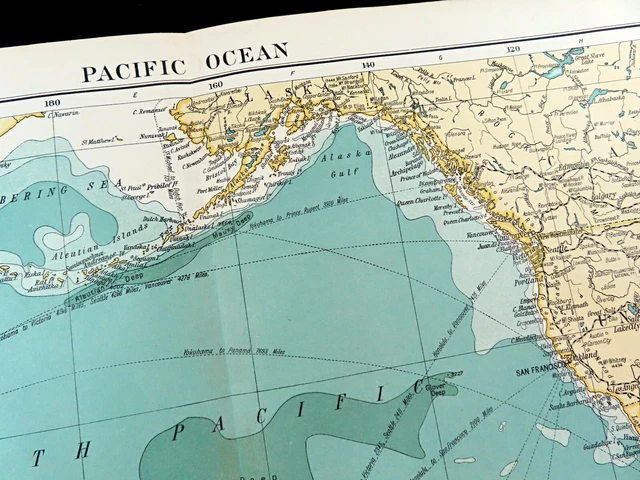 MAP OF PACIFIC Ocean Steamship Routes Shipping Lines Post WW1 Antique ...