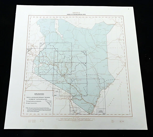 1961 VINTAGE MAPPA Di Kenya Africa Rift Valley Nyanza Mombasa Meru Embu ...