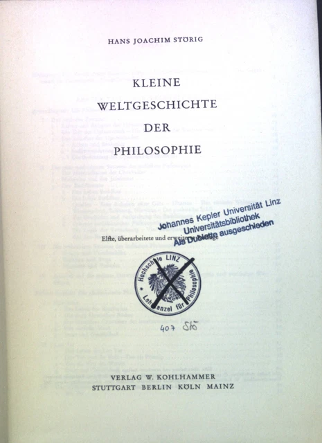 KLEINE WELTGESCHICHTE DER Philosophie. Störig, Hans Joachim: 2018980 EUR 6,00 - PicClick DE