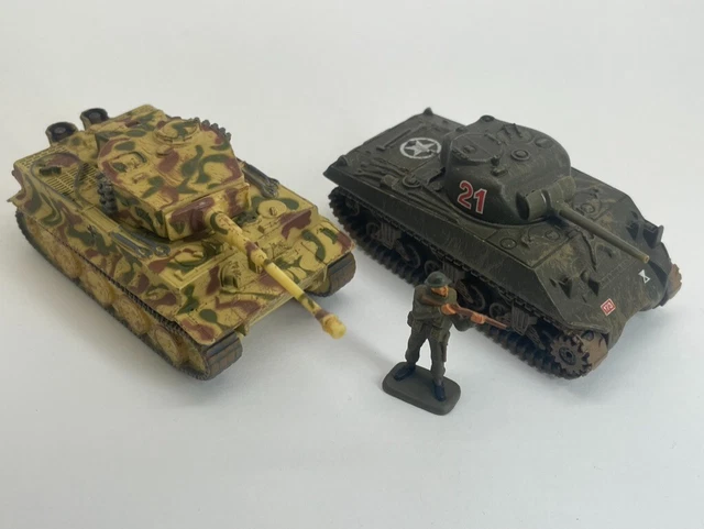 CORGI SMALL TANK Models Tiger 1 Tank & Sherman Tank + 1 Soldier Figure ...