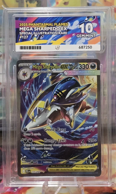 POKEMON PHANTASMAL FLAMES Mega Sharpedo Ex Ace 10 Grading Gem Mint 127/ ...