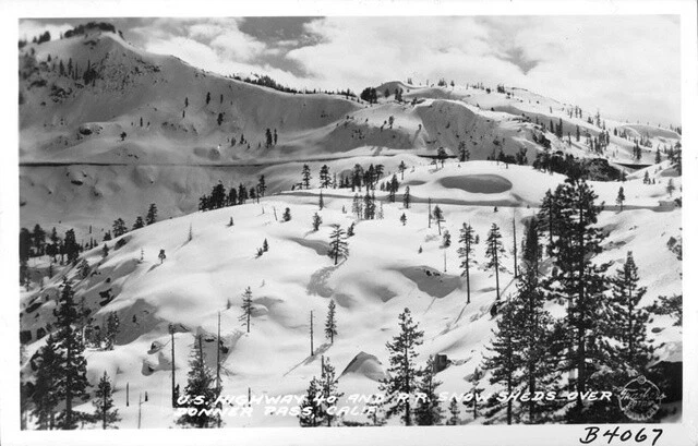 U.S. HIGHWAY 40 and R.R. Snow Sheds over Donner Pass, California 1950s ...