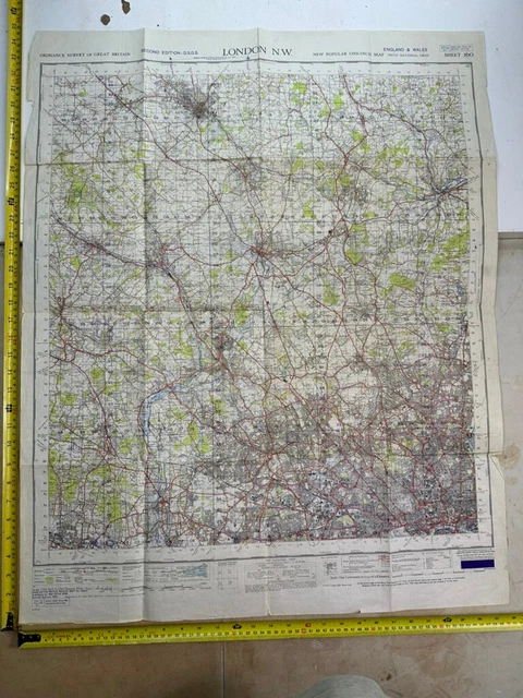 ORIGINAL WW2 BRITISH Army OS Map of England - War Office - London North ...