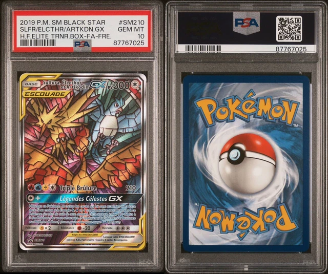 Carte Pokémon Sulfura Electhor Artikodin Gx Full Art Promo Sm210 Psa 10