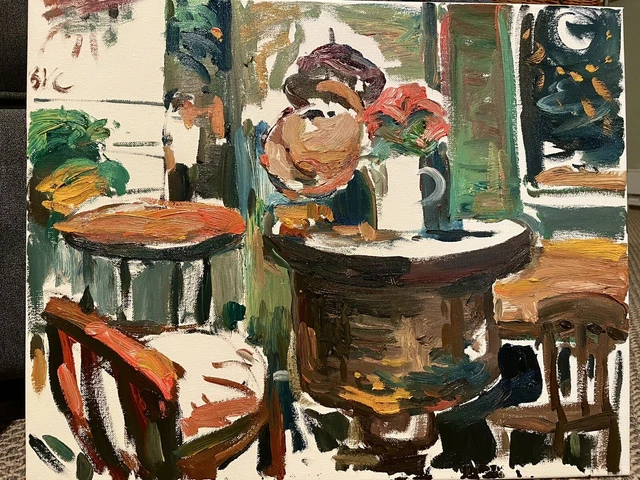 FRENCH CUBISM CAFE Interior Paris Oil Painting Original 16”x20” $250.00 ...