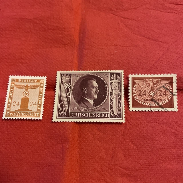 WW2 GERMAN HITLER Portrait, 2 Eagle & Swastica Stamps . All 24 Rpf ...