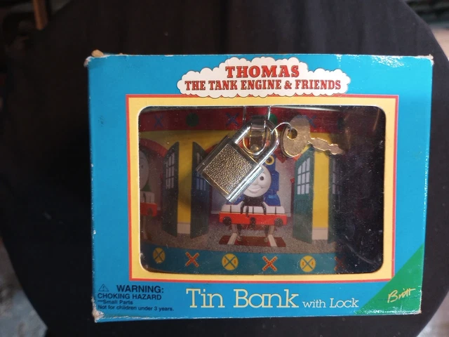 BRITT THOMAS THE TANK ENGINE TIN BANK w/ Lock & Key 1996 New In Box £13 ...