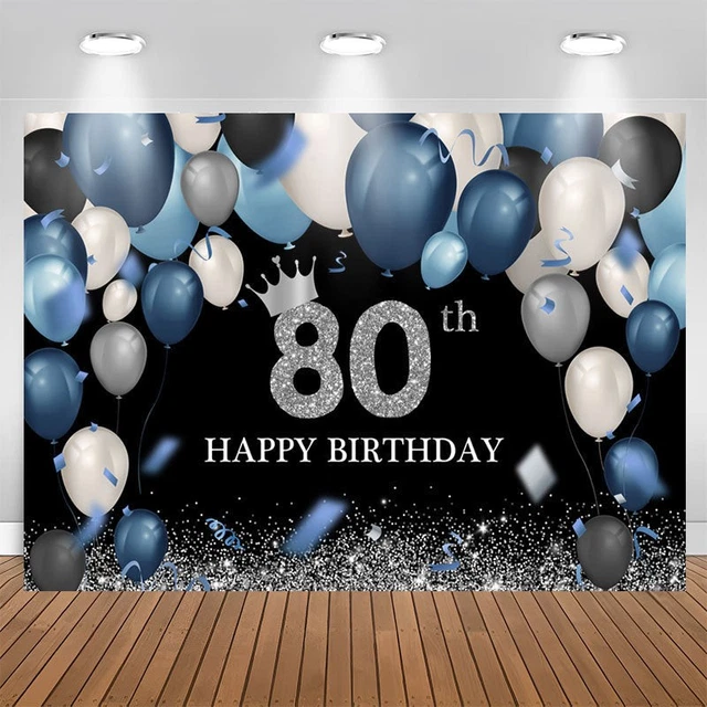 BLUE AND SILVER Balloons Happy 80Th Birthday Backdrop $35.97 - PicClick AU