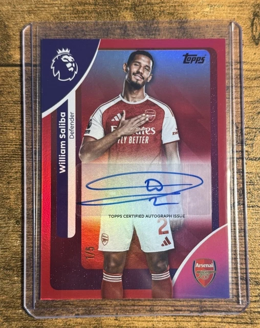 TOPPS PREMIER LEAGUE 2026 William Saliba 1/5 Autograph Colour match ...