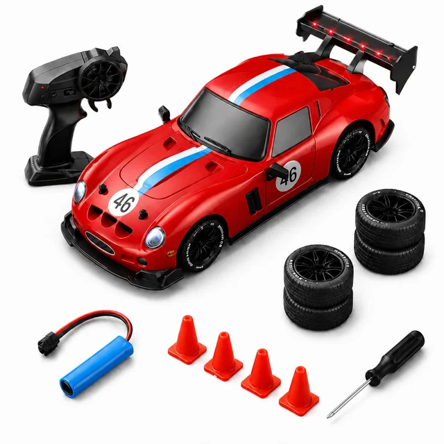 RC DRIFT CAR 1:24, 2.4G High Speed Racing Car, Red Sports Car with LED ...