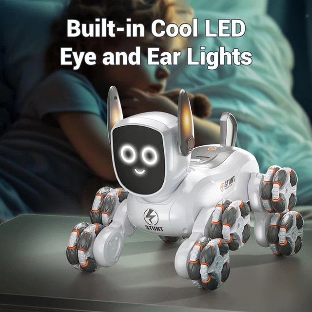 D891 8-WHEEL REMOTE Control Robot Dog 360° Lights Music 2 Remotes White ...