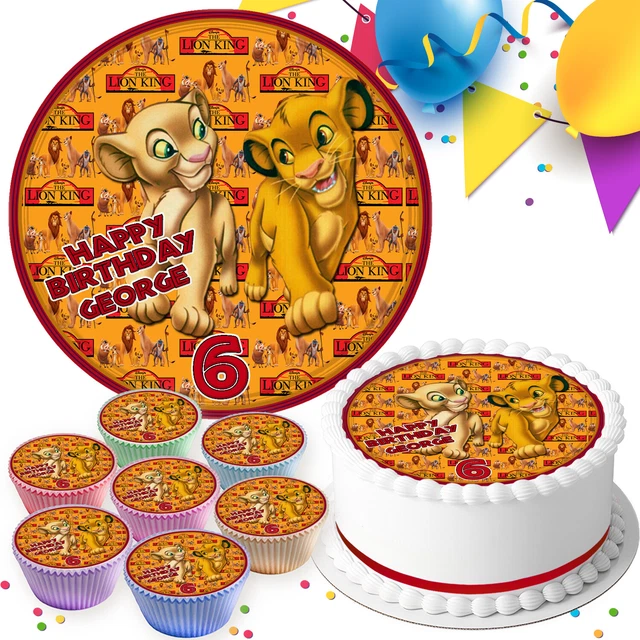LION KING SIMBA & Nala Birthday Party Personalised Edible Cake Topper ...