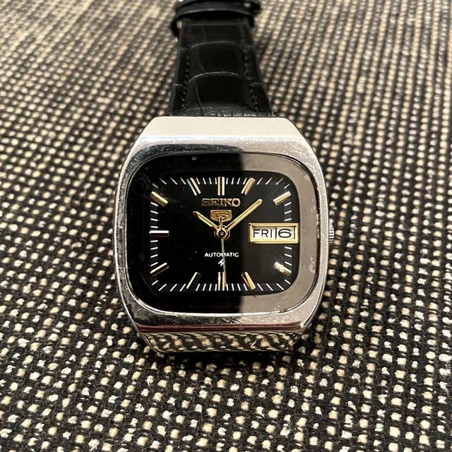 SEIKO 5 VINTAGE Watch Rectangle Automatic Gold Upright Index 35×40mm ...