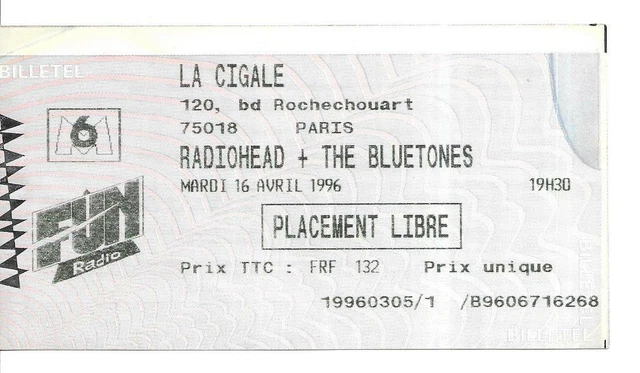 RARE / BILLET Ticket De Concert - Radiohead : Live A Paris ( France ...
