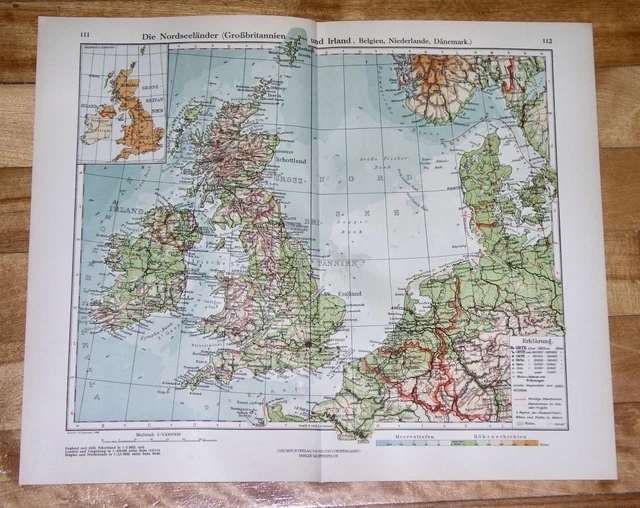 1928 VINTAGE MAP Of United Kingdom Scotland England Ireland Holland ...