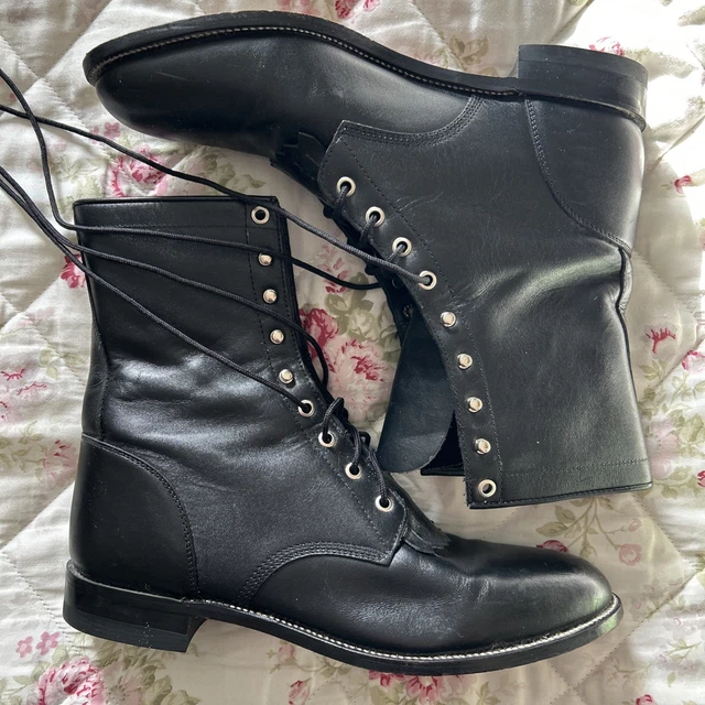 JUSTIN BOOTS LEATHER Kiltie 506 Western Cowboy LaceUp Boots Black Size ...