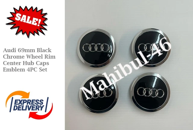AUDI 69MM BLACK Chrome Wheel Rim Center Hub Caps Emblem 4PC Set ...