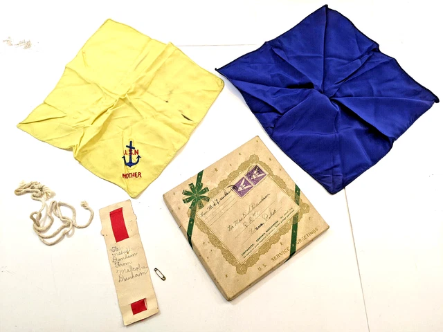 VINTAGE 1940S WW2 Embroidered US Navy MOTHER Handkerchief Yellow Blue ...