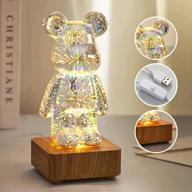 3D FIREWORKS BEAR Night Light 8 Colours Changing LED Bear Lamp Luminous ...