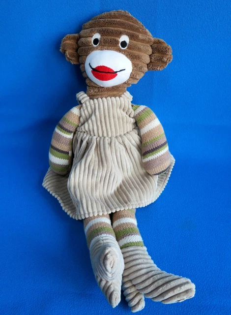 16& SOCK MONKEY soft toy DOLL 🐵 CORDUROY DRESS plush LA GALLERIA ...