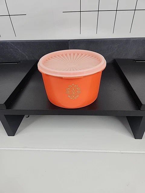 VINTAGE TUPPERWARE BRIGHT Orange Servalier Canister 1 Pint Container w ...