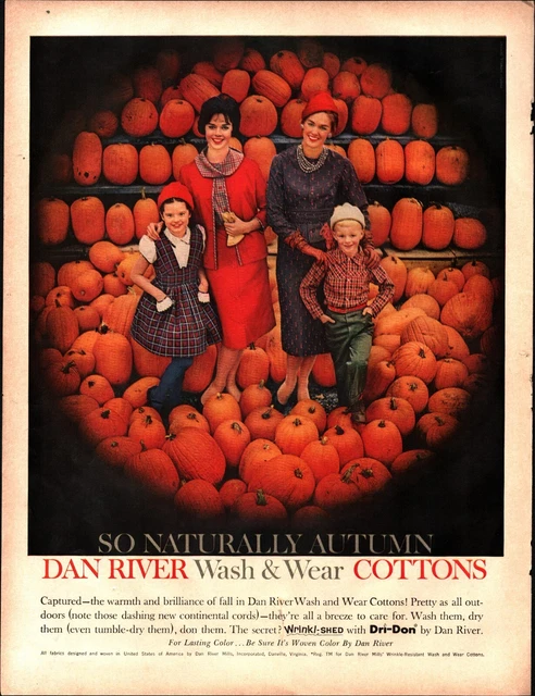 VINTAGE ADVERTISING PRINT ad FASHION Dan River Cotton Autumn Pumpkin ...