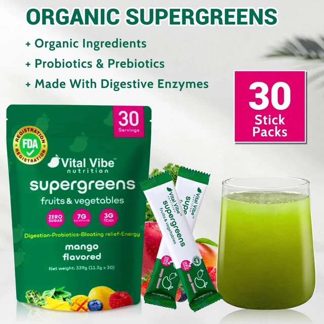 ORGANIC SUPER GREENS Powder Superfood Antioxidant With Probiotic Blend ...