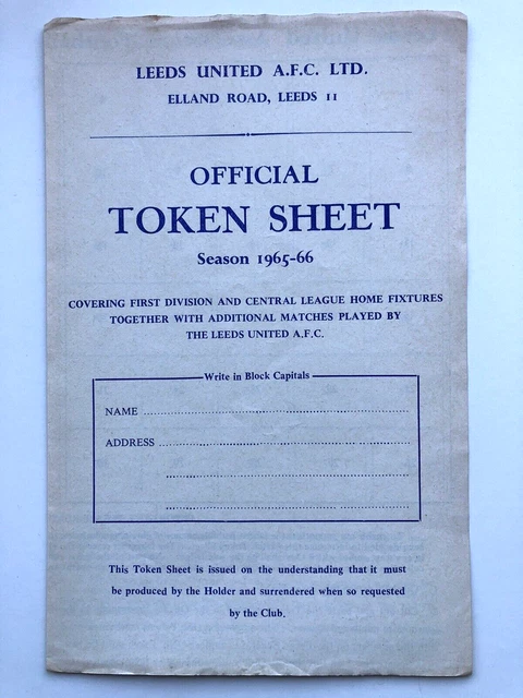 LEEDS UNITED A.F.C. 1965-66 Official Token Sheet Unused 4 pages £4.00 ...