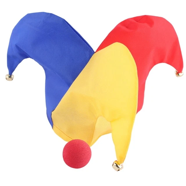 JESTER COSTUME MARDI Gras Jester Hat Clown Nose for Halloween Carnivals ...