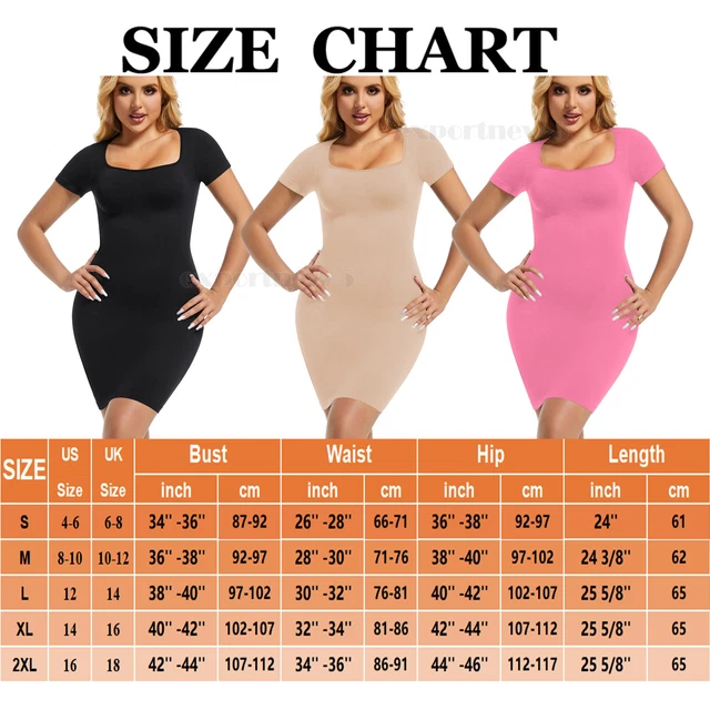 FULL SLIPS SHAPEWEAR Women Short Sleeves Square Neck Bodycon Dress ...