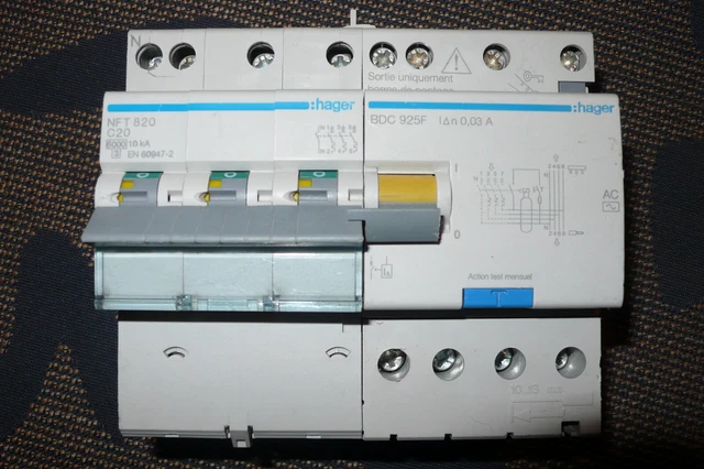 DISJONCTEUR TETRA. NFT820 DIFFERENTIEL BDC925F HAGER 20A 30mA AC ...