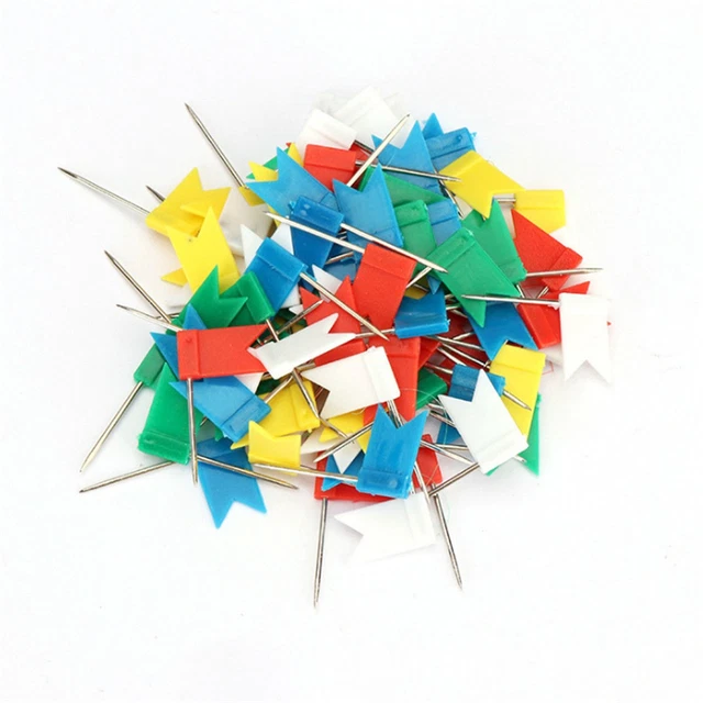 100PCS FLAG MARKER Shape Map Pins Cork Notice Board Push Assorted ...
