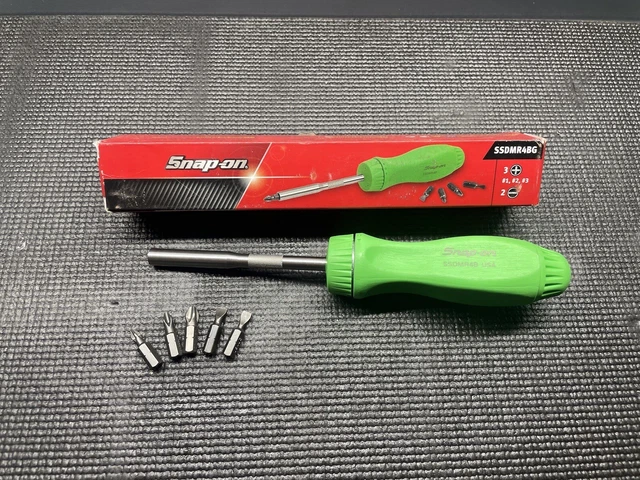 SNAP-ON TOOLS USA NEW GREEN Hard Handle Ratcheting Screwdriver w/ Bits ...