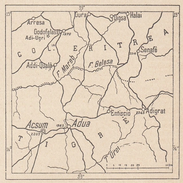 F3213 ETHIOPIE, ADUA Et Alentours, 1907 Carte Géographique D'Époque ...