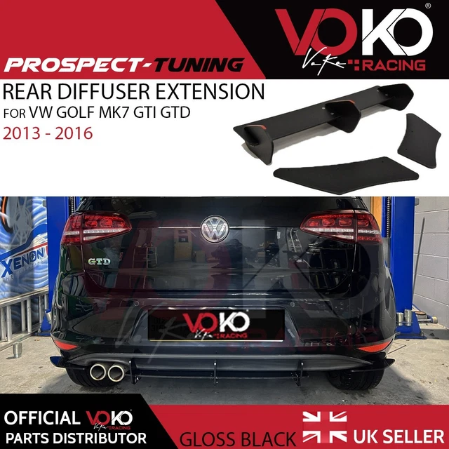 VW GOLF MK7 Gti Gtd Rear Bumper Diffuser Extension 2013-16 Gloss Black ...