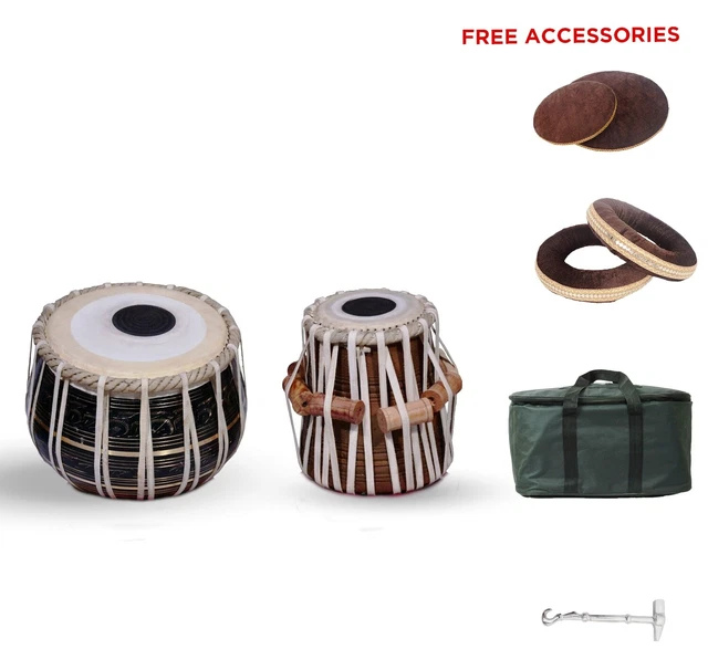 BRASS TABLA SET Noir Lustrant Sheesam Bois Dayan Musical Instrument ...