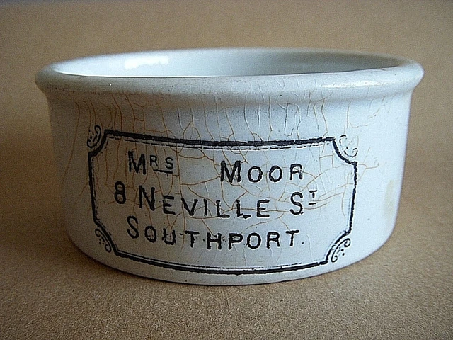 SOUTHPORT VICTORIAN MEAT Paste Pot Mrs Moor 8 Neville Street Southport ...
