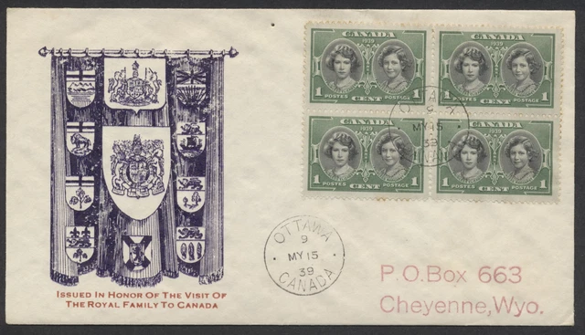 1939 #246 1C Royal Visit FDC Block Cachet Craft Cachet Ottawa $12.95 ...