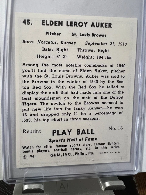 AUTOGRAPHE MARRON ELDEN Auker signé 1941 signé Elden Auker EUR 16,60 ...