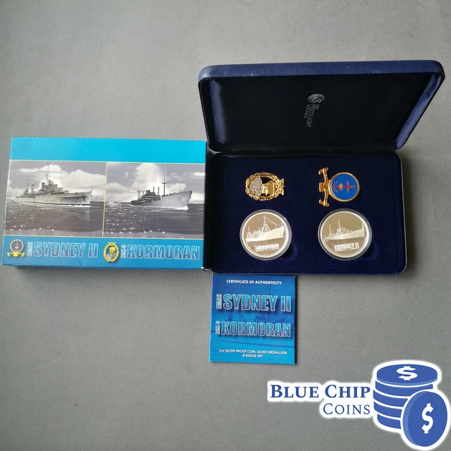 2008 HMAS SYDNEY Kormoran Silver Proof Coin, Medallion & Badge Set $159 ...