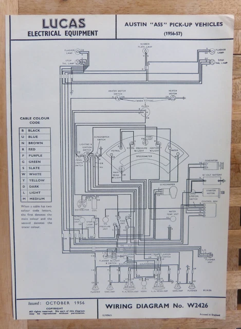 ORIGINAL LUCAS Austin A55 Pick-Up Wiring Diagram 1956-57 W2426 £7.25 ...