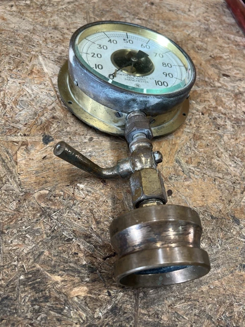 ANTIQUE PRESSURE GAUGE Mather & Platt Park Works Manchester Brass Water ...