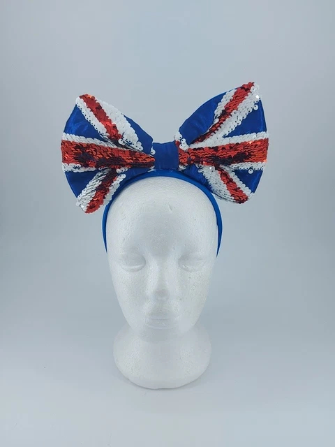 UNION JACK SEQUIN Bow Headband England UK British Royal Football ...